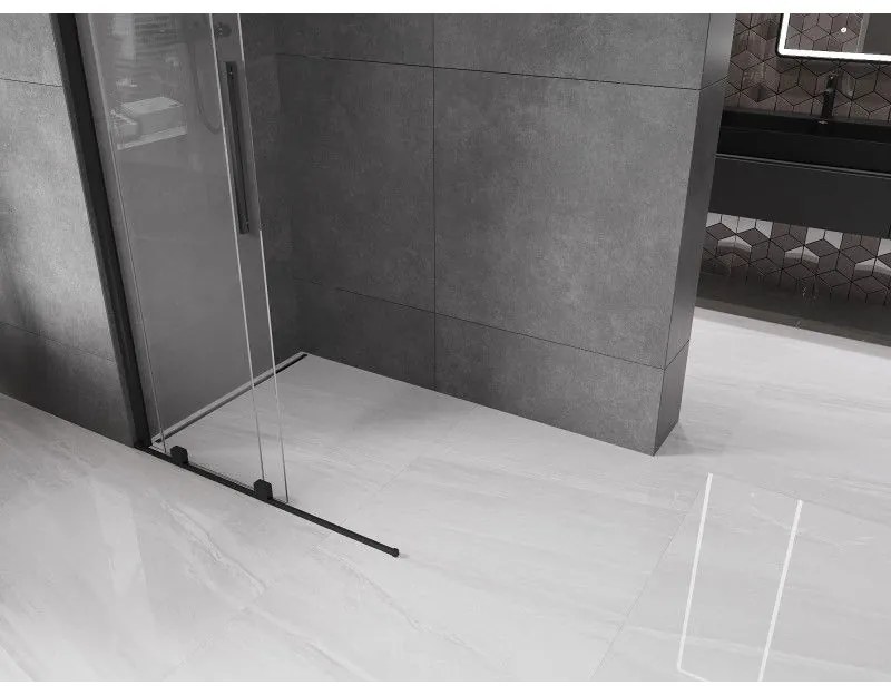Mexen Velar, posuvné dveře do otvoru typ Walk-In 85 cm, 8mm čiré sklo, černá matná, 871-085-000-03-70
