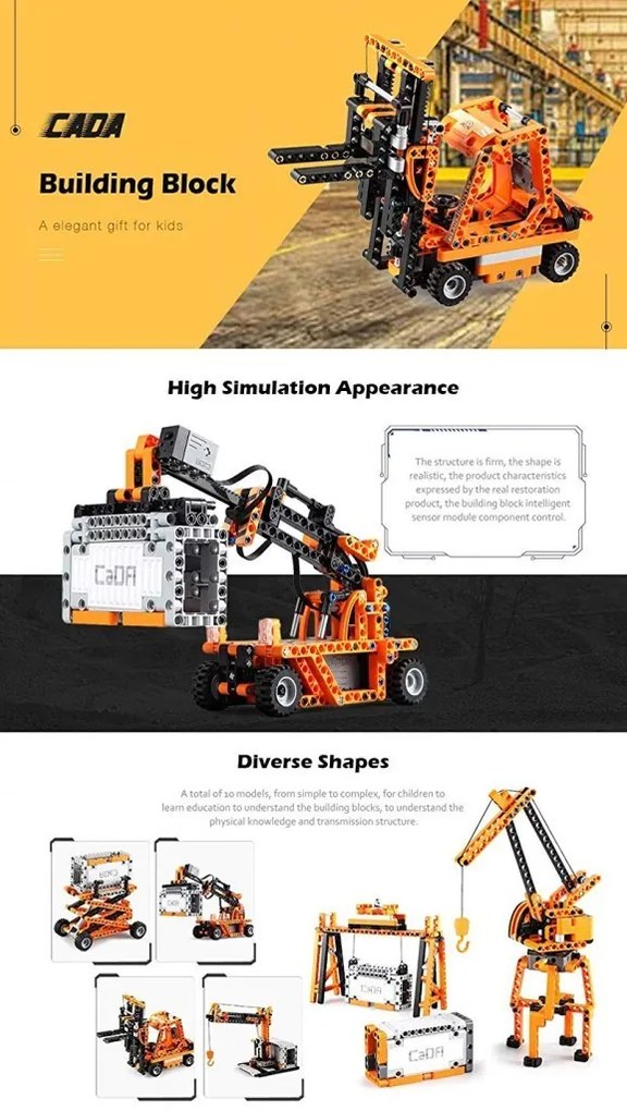 HračkyZaDobréKačky Stavebnice technic R/C kamion, jeřáb, vysokozdvižný vozík 10v1