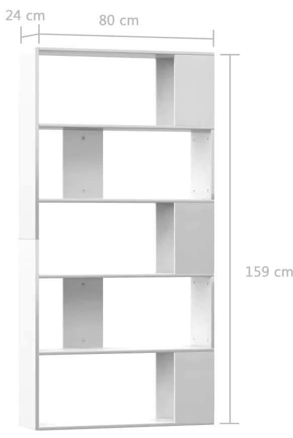 Knihovna/zástěna - dřevotříska - bílá vysoký lesk | 80x24x159 cm