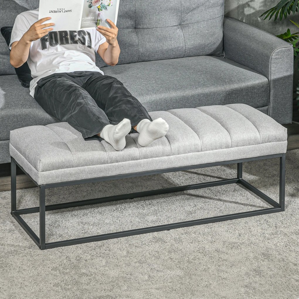 HOMCOM Lněná lavice Čalouněná lavice do ložnice Postelová lavice Kosmetická lavice do 200 kg Ocel světle šedá 120x44x45,5 cm