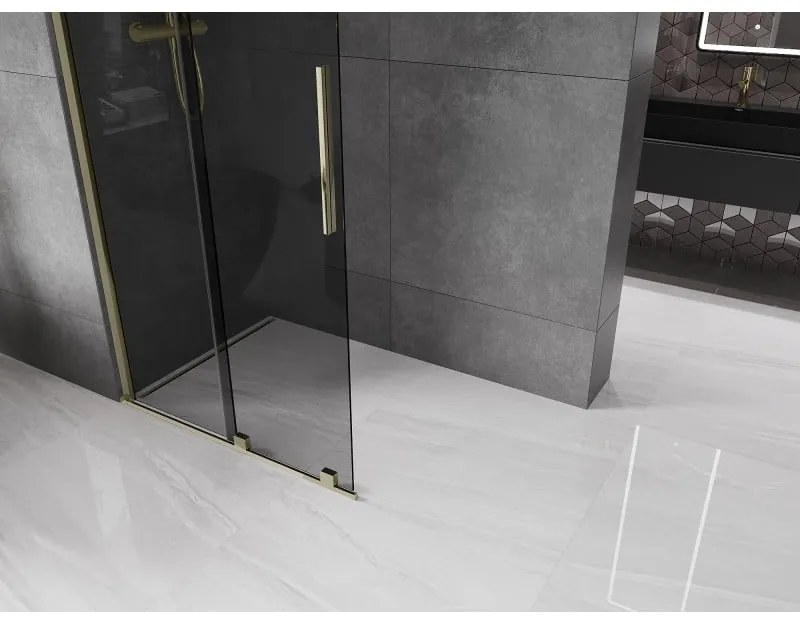 Mexen Velar, sprchová zástěna s posuvnými dveřmi Walk-in 70 x 200 cm, 8mm šedé sklo, zlatá lesklá, 871-070-000-43-50