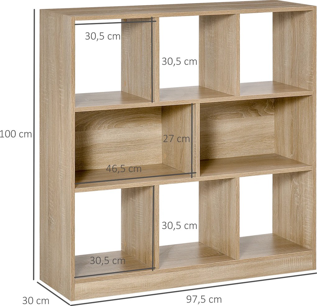HOMCOM knihovna přírodní 3patrový úložný regál do kanceláře a obývacího pokoje 97,5x30x100cm, stylový regál | Aosom.de