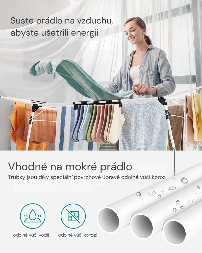Sušák na prádlo BREEZE, 56,5x173x96,5cm, bílá SongmicsHome
