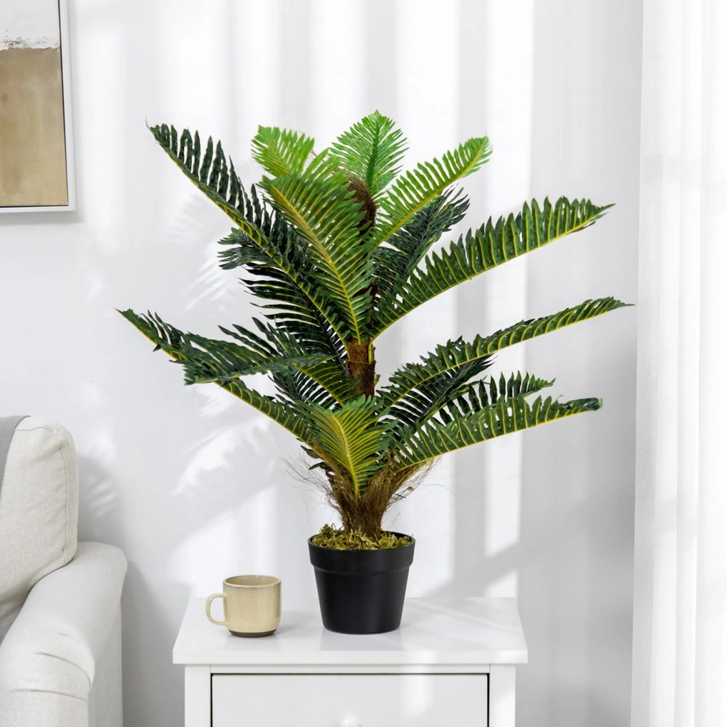 HOMCOM Umělá palma 85 cm s 18 velkými realistickými listy včetně květináče