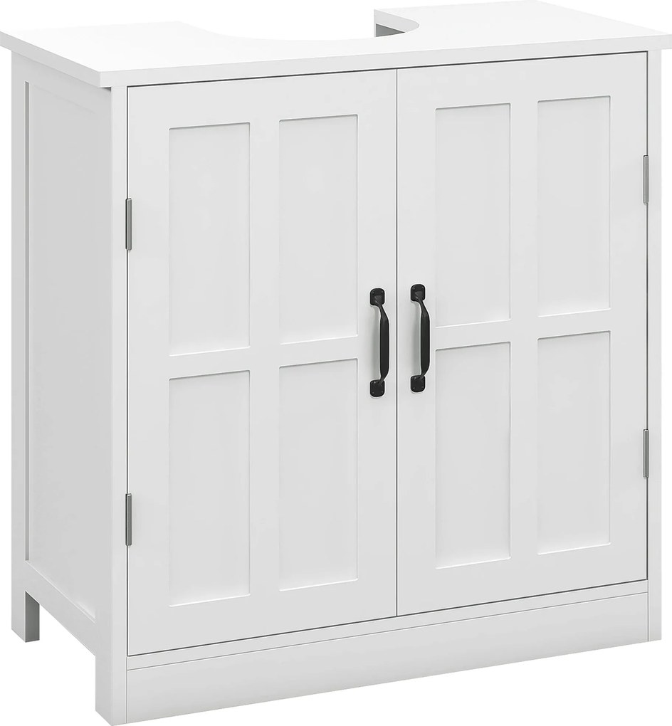 Kleankin Koupelnová Skříňka Pod Umyvadlo s Dvěma Dveřmi a Nastavitelnou Policí, Nosnost 20 kg, 60x30x60 cm, Bílá | Aosom