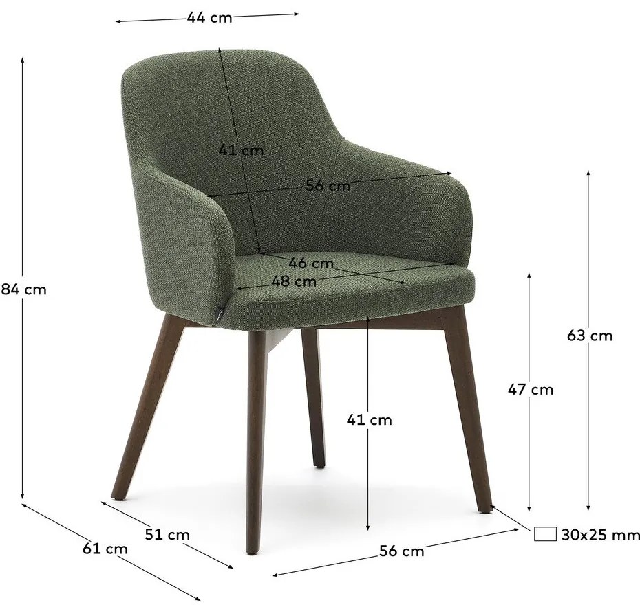 Tmavě zelené čalouněné jídelní křeslo s područkami Nelida – Kave Home