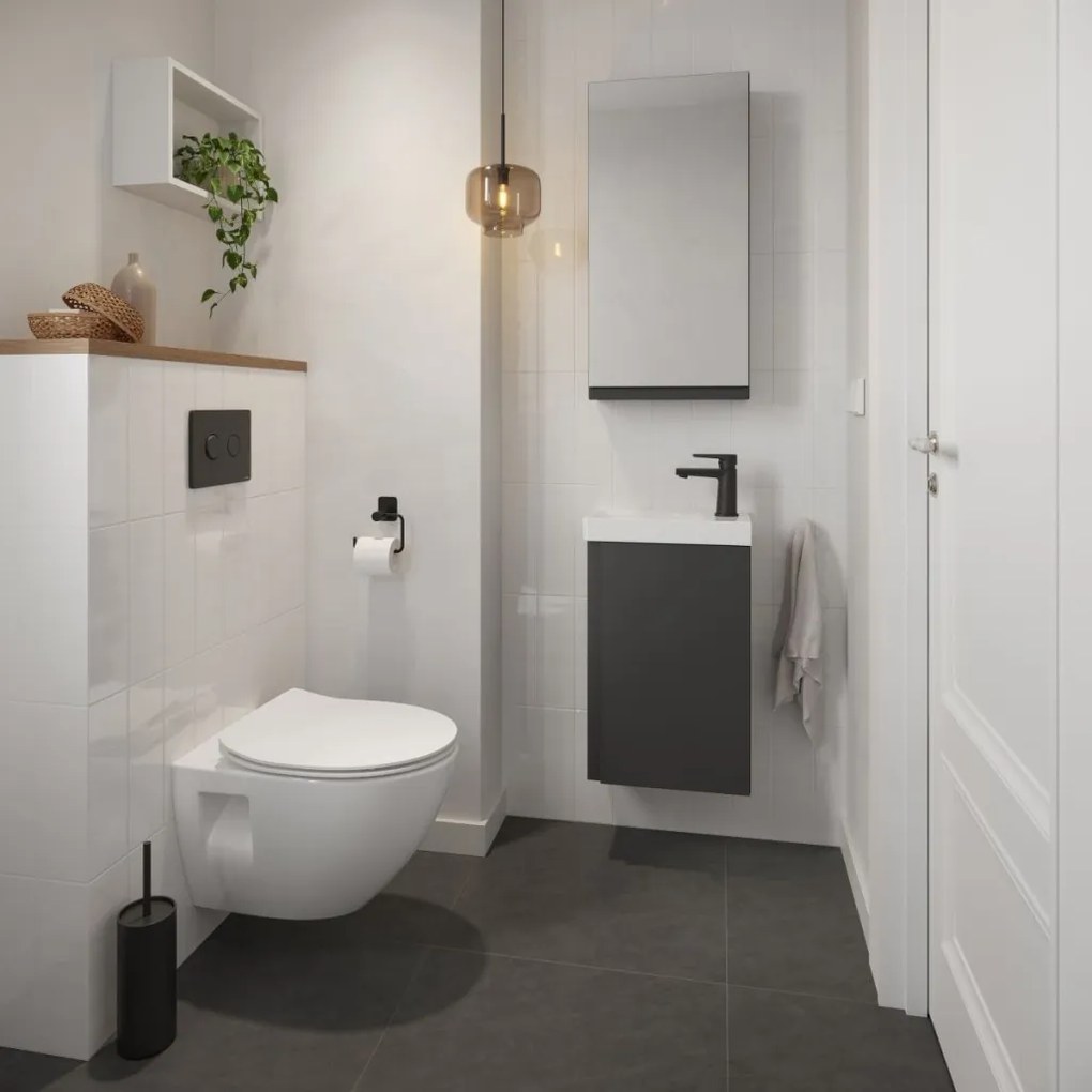 Cersanit Moduo, System50 MECH podomítkový rám + závěsná wc mísa Moduo Plus CleanOn + černé tlačítko MOVI II, S701-766