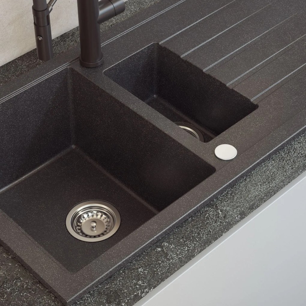 Černý 1,5 komorový kuchyňský granitový dřez QUADRON BRUCE 156 bez baterie