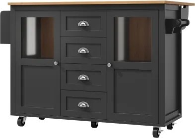 Aosom Kuchyňský ostrov s nastavitelnou pracovní deskou, dvěma dveřmi a čtyřmi zásuvkami, 137,9 x 45/73 x 92,5 cm, černá