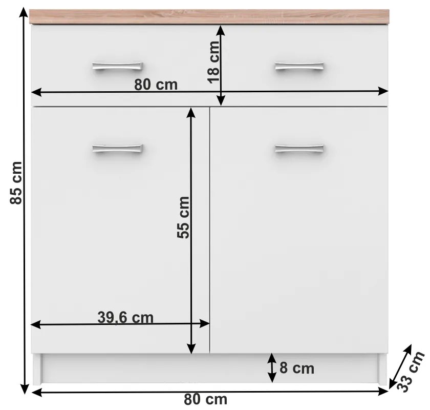 Kondela Komoda 2D1S, bílá/dub sonoma, TOPTY TYP 14