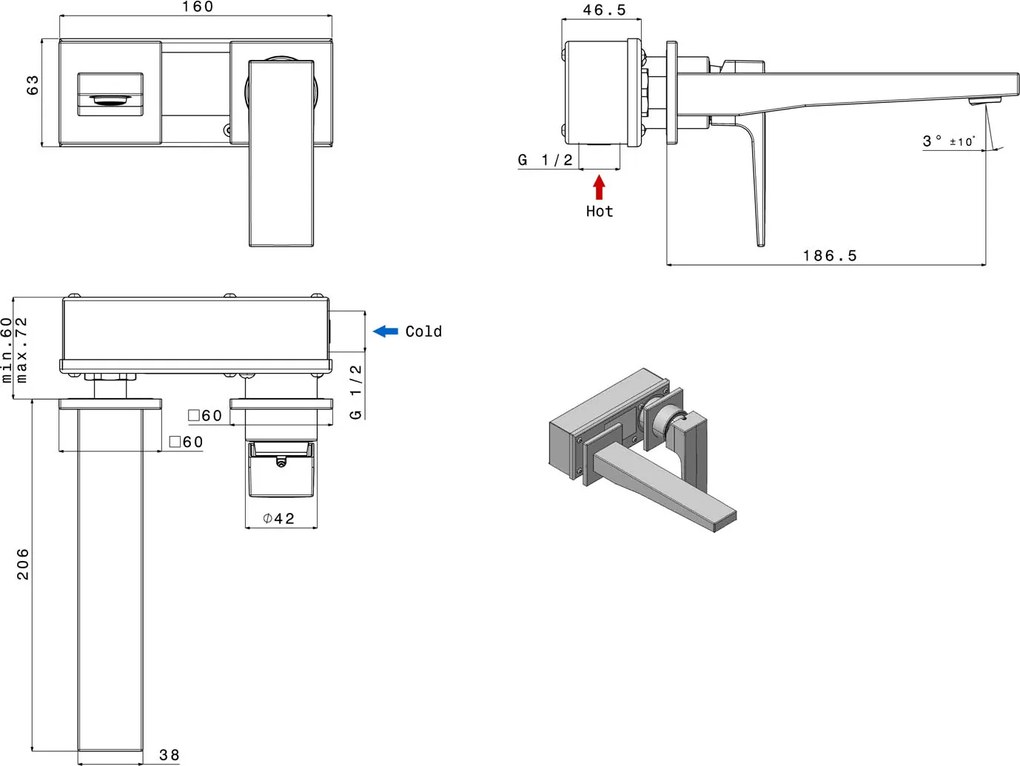 Sapho Dimy DM018BL umyvadlová baterie podomítková dvouprvková černá mat