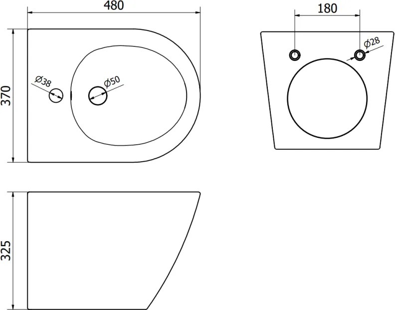 Mexen Lena, závěsný bidet 480x370x325 mm, bílá - zlatá, 35224806