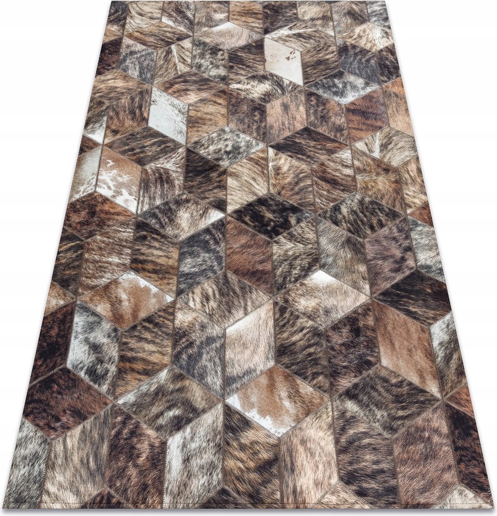 Koberec Patchwork 160x230 Romby hnědý imitace umělé kůže #MTT020