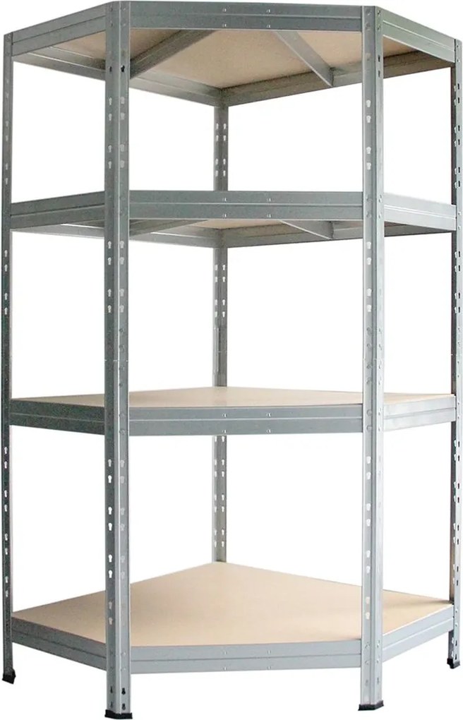 AR Shelving Vysokozátěžový rohový regál se 4 policemi Rivet, 180 x 90 x 90 x 45 cm