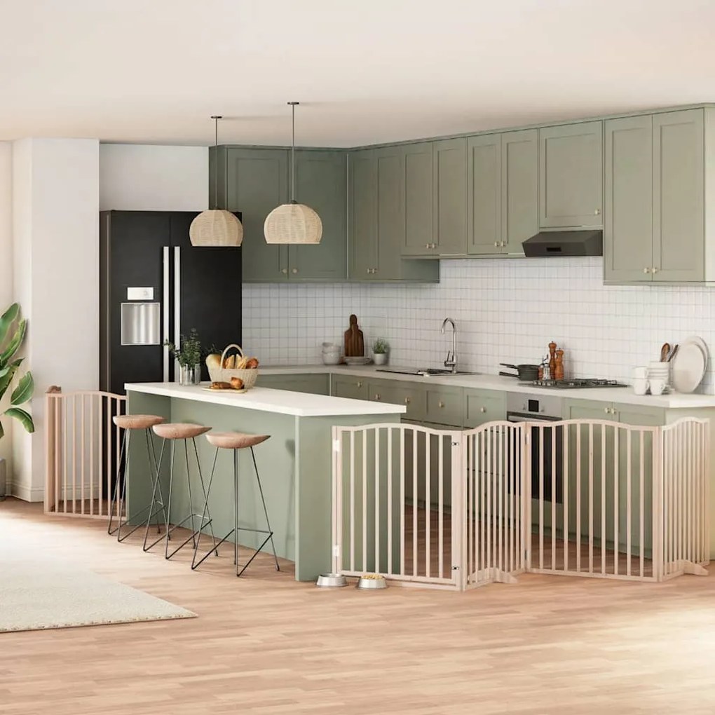 Zábrana pro psy s dvířky skládací 6 panelů 480 cm topol 3155613