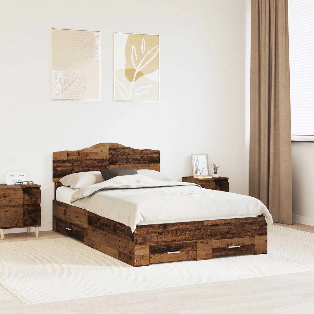 Rám postele s čelo Staré dřevo 120 x 190 cm Kompozitní dřevo 3413227