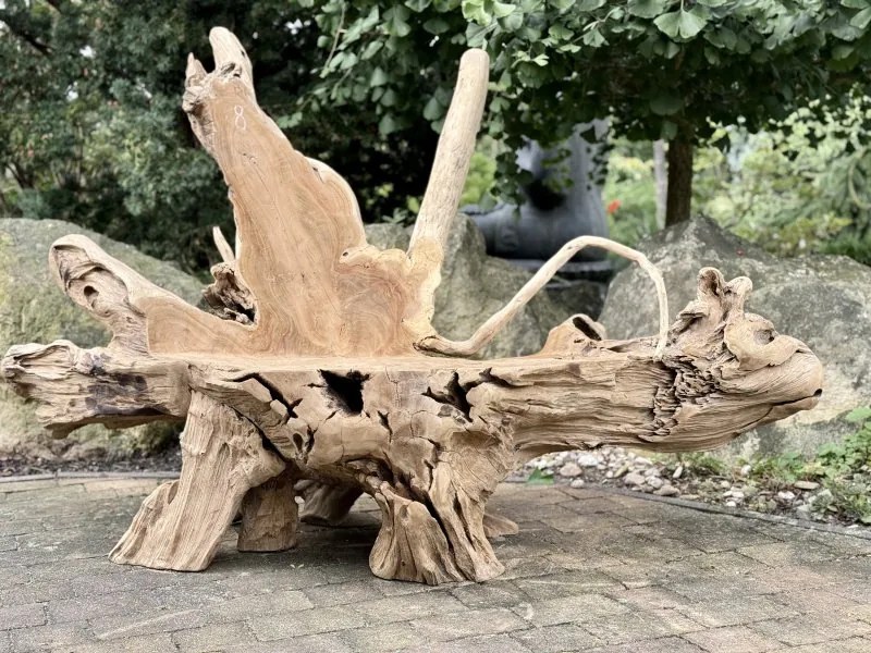 Královské křeslo z teakového kořene 195 cm – jedinečná lavice