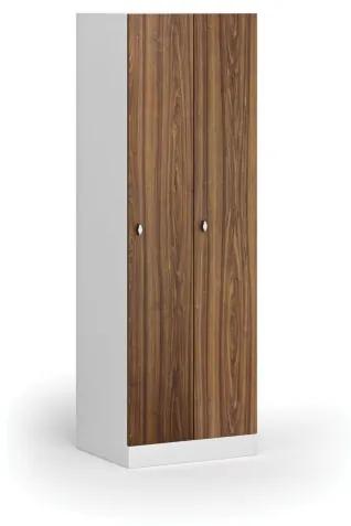 Kovová šatní skříňka, 2-dveřová, 1850 x 600 x 500 mm, otočný zámek, laminované dveře, ořech