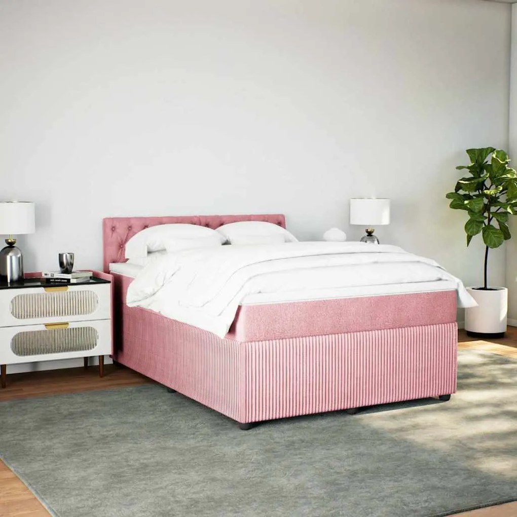 Box spring postel s matrací růžová 140x190 cm samet 3290045