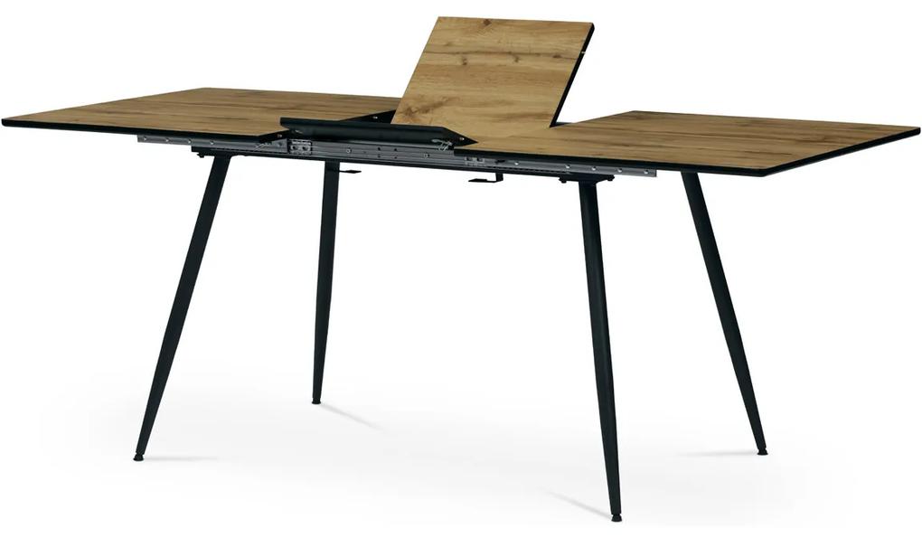 AUTRONIC Jídelní stůl, 140+40x80x76 cm, MDF deska, 3D dekor divoký dub, kov, černý lak