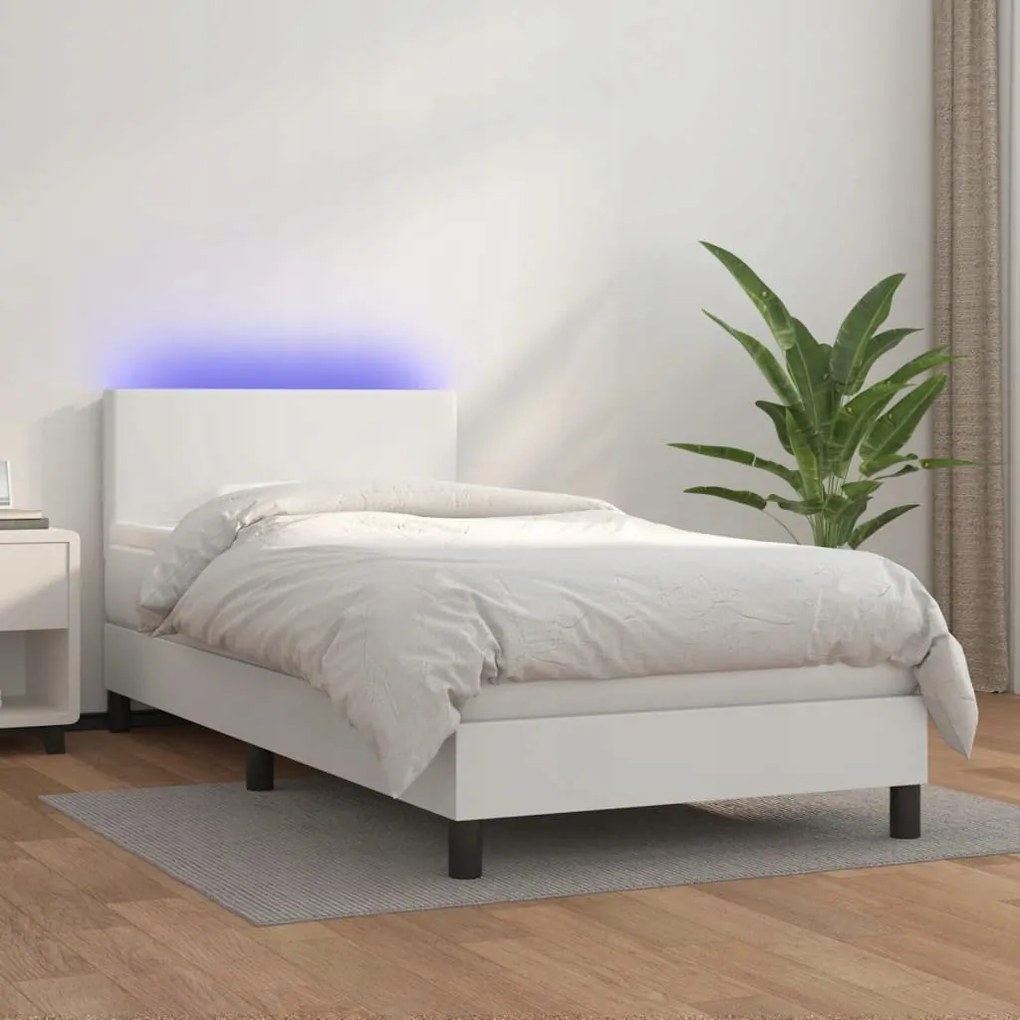 Box Spring Postel S Matrací A Led Umělá Kůže Bílá Hladký design 100 x 200