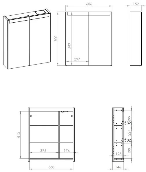 LOTOSAN Špeciál univerzální LED zrcadlová skříňka 60cm AQ LN8924