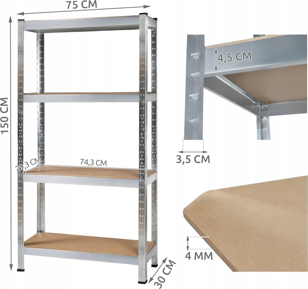 Regál na pořadače kovový 150x75x30 cm 540 kg