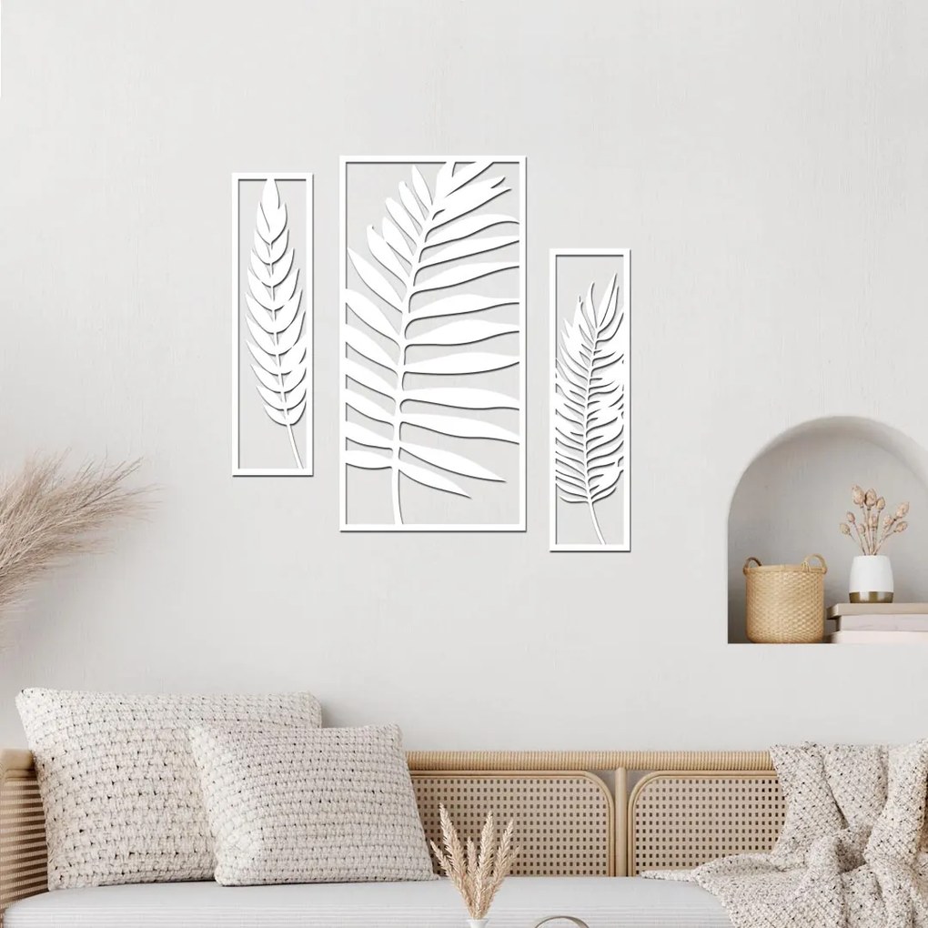 dřevo života 3dílný dřevěný obraz listů Barevný vzor: Bílá, Rozměry (cm): 40x40