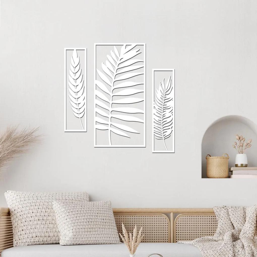 dřevo života 3dílný dřevěný obraz listů Barevný vzor: Bílá, Rozměry (cm): 60x60