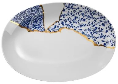 Jídelní sada 28 ks bílá/zlatá/modrá/porcelán
