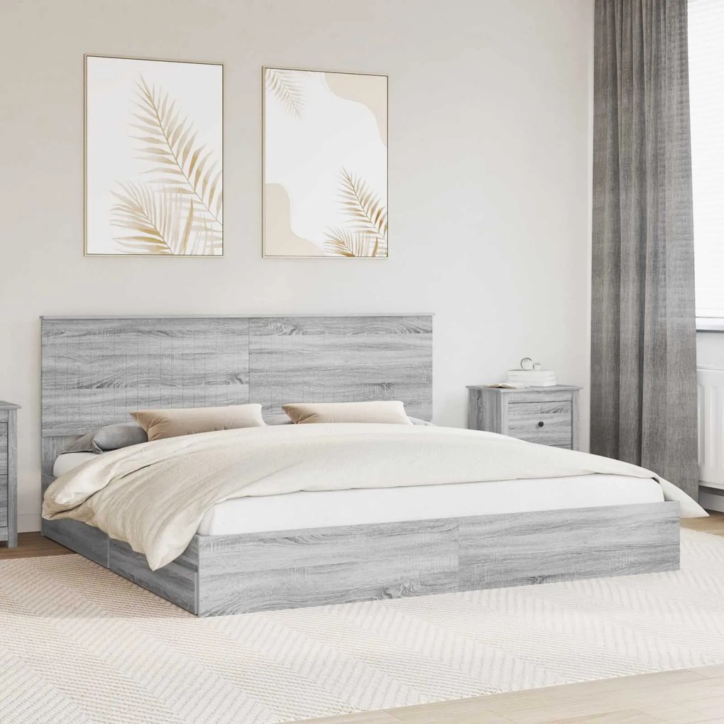 Postel s úložným prostorem se zásuvkou Šedá Sonoma 200 x 200 cm 3411178