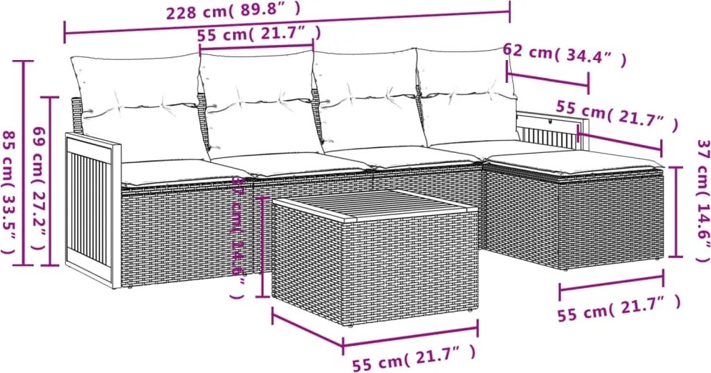 6dílná zahradní sedací souprava s poduškami béžová polyratan 3260007