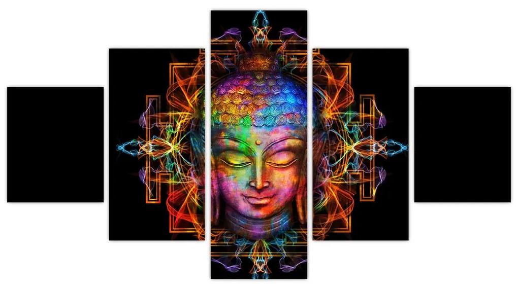 Obraz - Busta Buddhy v neonových barvách (125x70 cm)