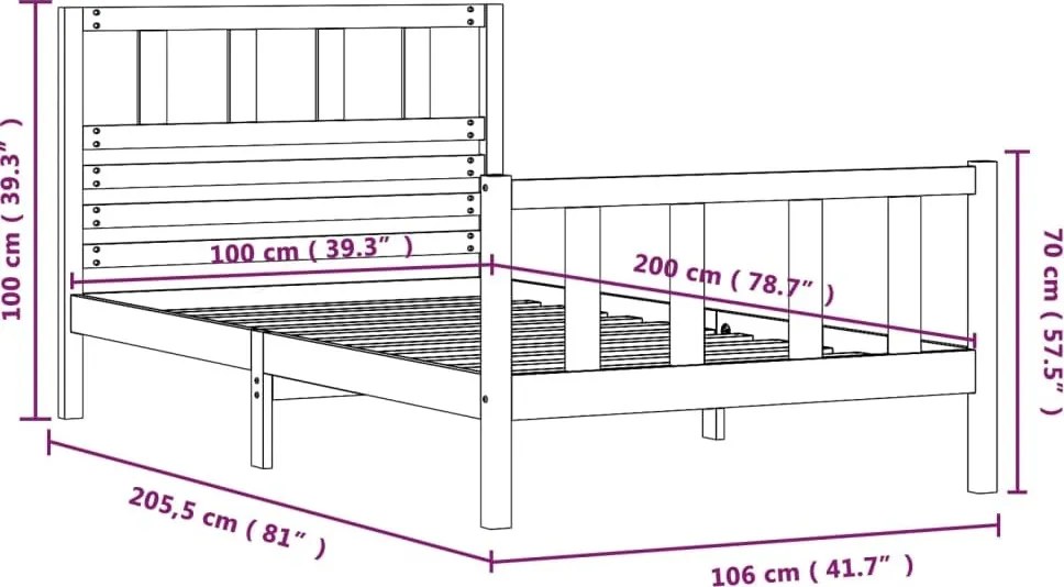 vidaXL Rám postele masivní dřevo 100 x 200 cm [3101147] Barva: Černá