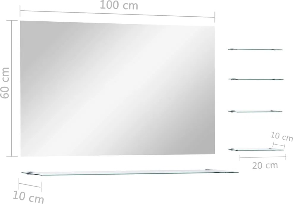 Nástěnné zrcadlo s 5 poličkami stříbrné 100 x 60 cm 249446