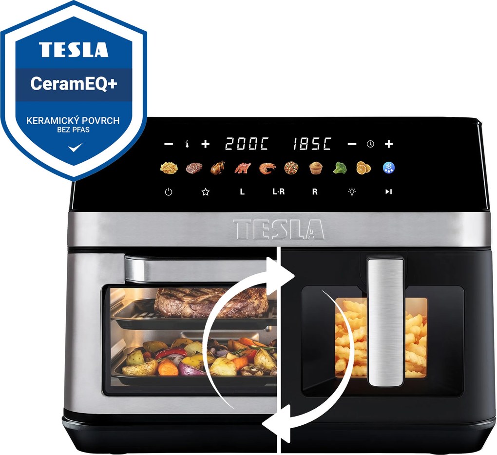 TESLA AirCook DualZone Q787 XXL Deluxe - multifunkční duální digitální horkovzdušná fritéza 2v1