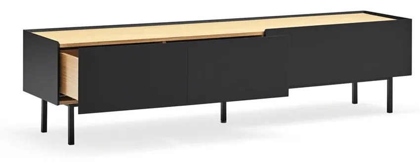 TV stolek v dekoru dubu v černo-přírodní barvě 180x45 cm Arista – Teulat