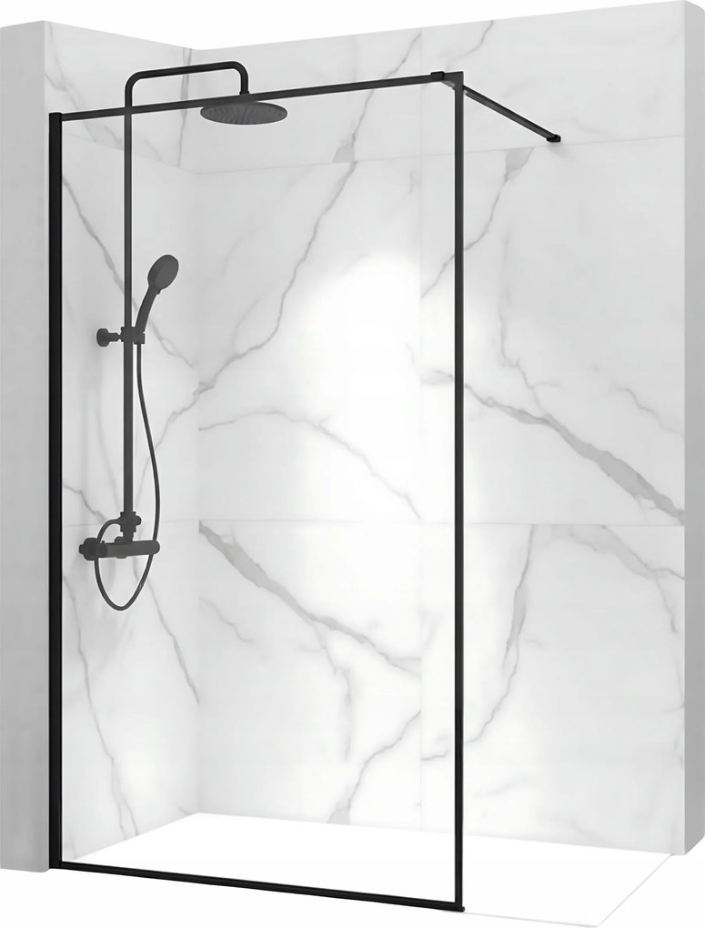 Rea - Bler sprchová zástěna 90x195cm, 8mm sklo, čiré sklo/černý profil, REA-K7638