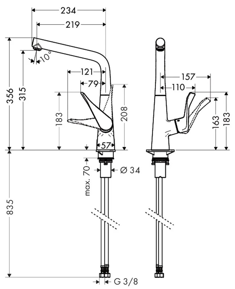 Hansgrohe Metris - Páková dřezová baterie s instalací před okno, chrom 14823000