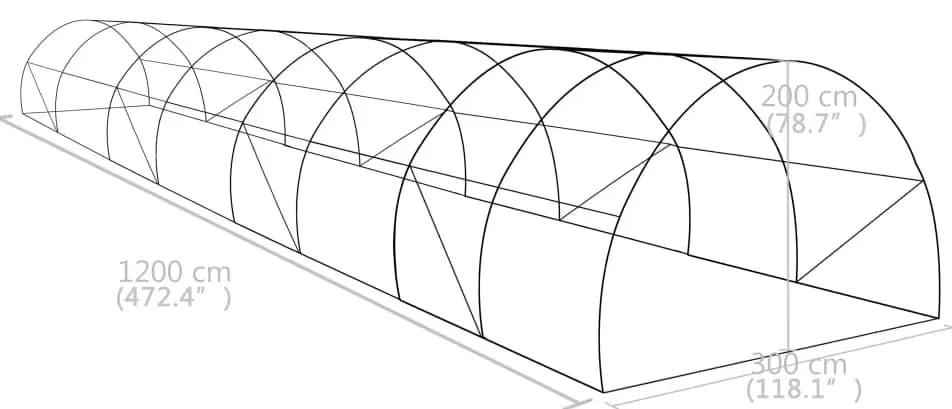 vidaXL Marketos Fóliovník 36 m² 1 200 x 300 x 200 cm