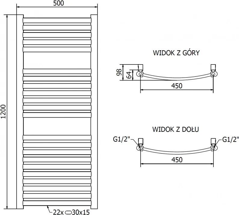 Mexen Helios, topné těleso 1200 x 500 mm, 448 W, zlatá, W103-1200-500-00-50