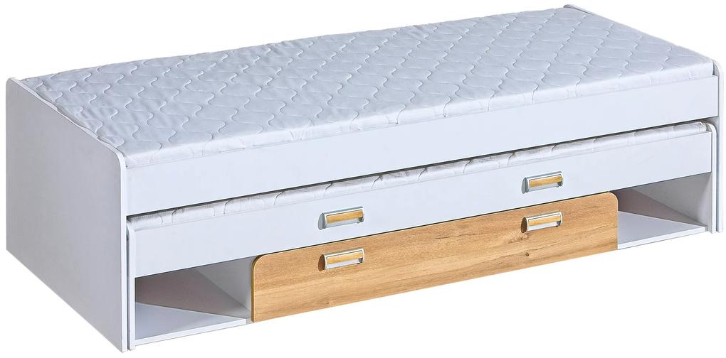 L16 Patrová postel nízká s úložným prostorem LORENTO Matrace 200x80x12cm: bez matrace +0Kč, Matrace 195x80x8cm: Pěna + latex +2190Kč, Barevné provedení Lorento: Bílá / Dub Nash