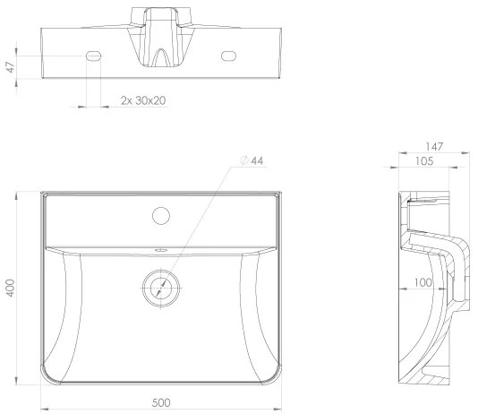 Sapho - Závěsné umyvadlo 50x40 cm litý mramor/bílá
