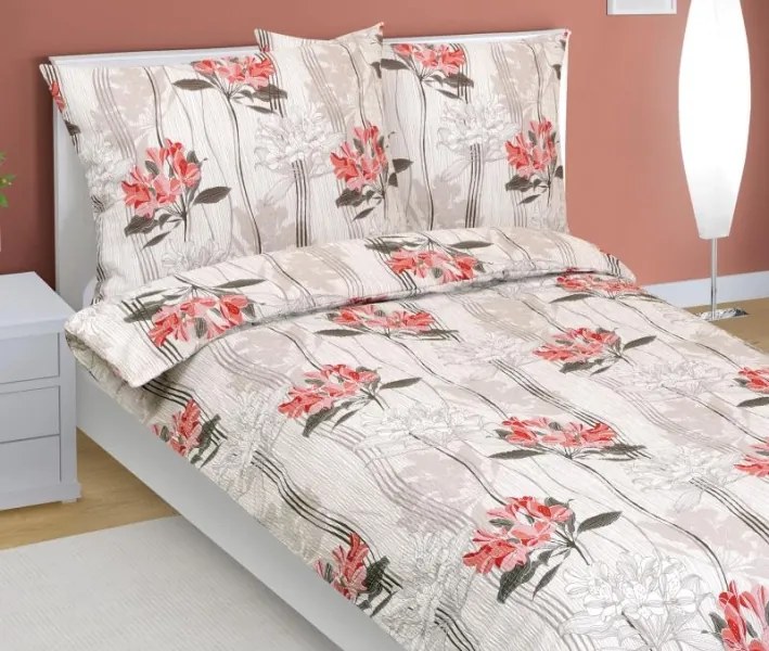 Bellatex Povlečení krepové Kvítek červená, béžová