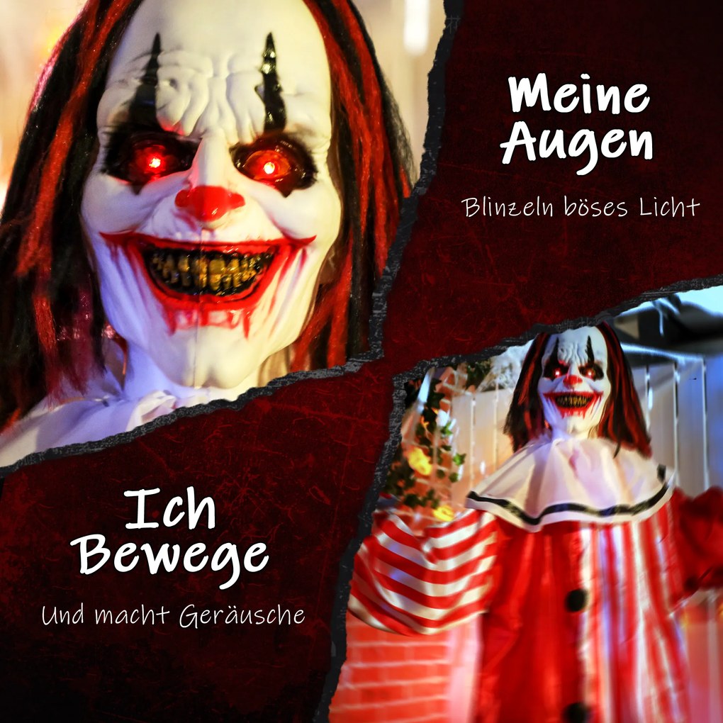 Outsunny 165 cm Halloween dekorace Halloween klaun s LED světly, zvuková funkce, efekty těla