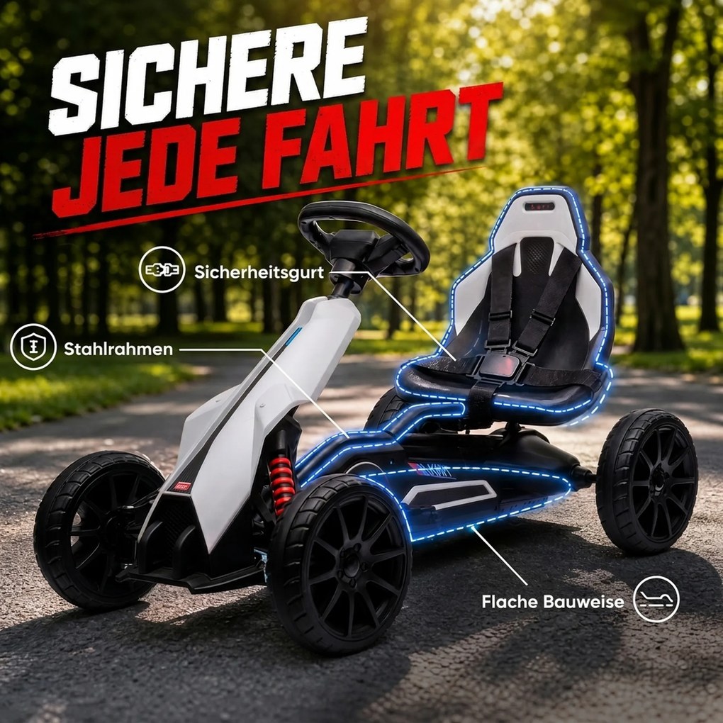 HOMCOM Dětský elektrický go-kart 12V 3-5 km/h Drift kart s 2 rychlostními režimy, bezpečnostním pásem, volantem, dětský go-kart pro děti ve věku 3-8 …