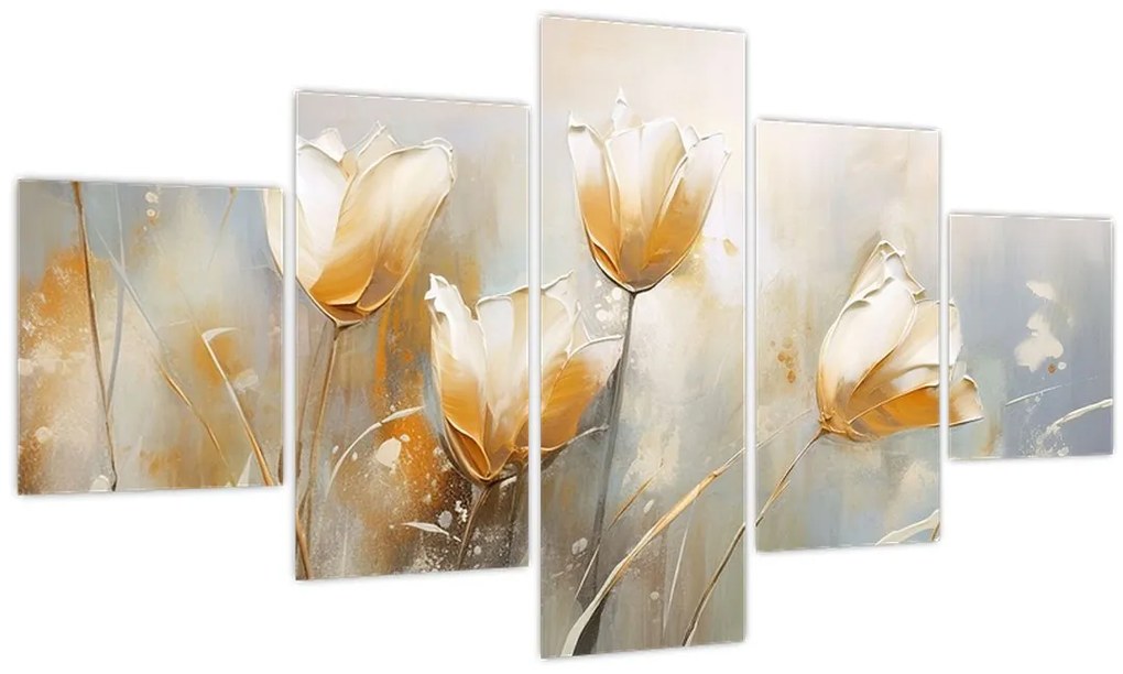 Obraz - Malba tulipánů (125x70 cm)