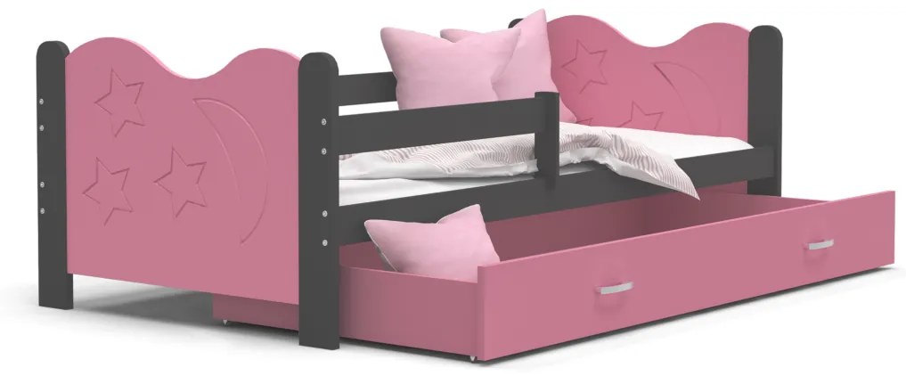 Expedo Dětská postel MICKEY P1 COLOR + matrace + rošt ZDARMA, 160x80, šedá/růžová