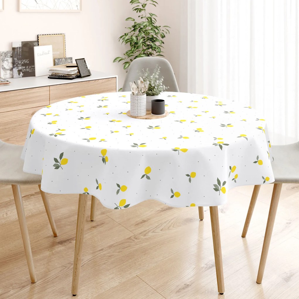 Goldea kulatý ubrus 100% bavlněné plátno - citrony Ø 110 cm