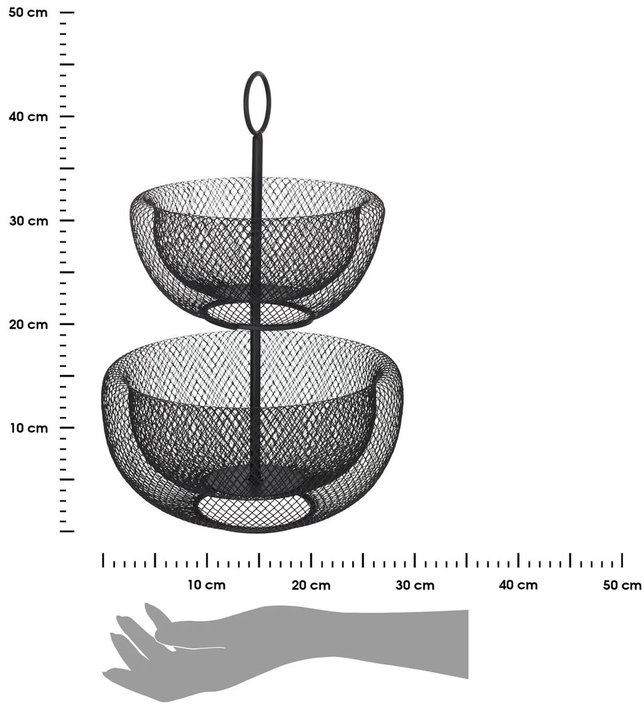 Kovový 2-patrový košík na ovoce Black Mesh, 29x43 cm